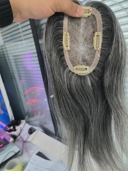 Quality Small size mono topper 100% human hair grey color women topper for hairloss for sale