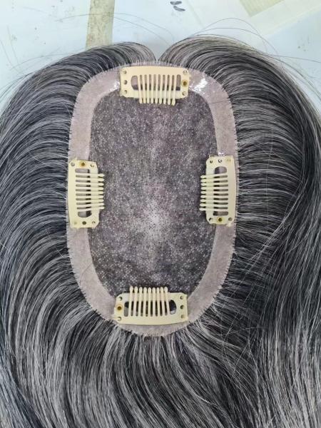 Quality Small size mono topper 100% human hair grey color women topper for hairloss for sale