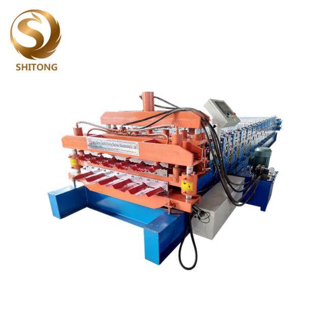 Double layer color steel corrugated and trapezoidal roof sheet roll forming making machine 1