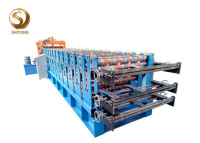 China Rollo de la hoja de la techumbre de tres capas que forma la máquina para la fabricación de acero de la hoja del tejado en venta