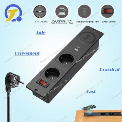China Embedded Desktop Socket with 15W Wireless Charging USB-C PD 20W Fast Charging and Flush-Mount Design for Office Desks for sale