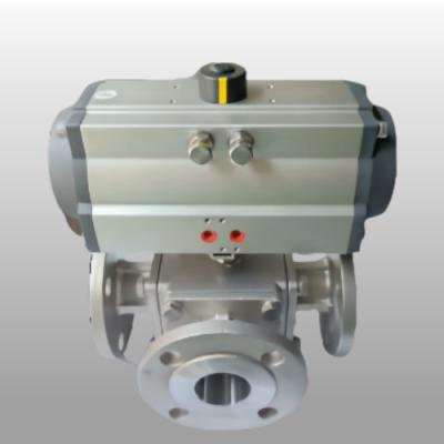 China Customized Pneumatic Three Way Ball Valve ISO5211 / DIN3337 Ball Valve With Pneumatic Actuator for sale