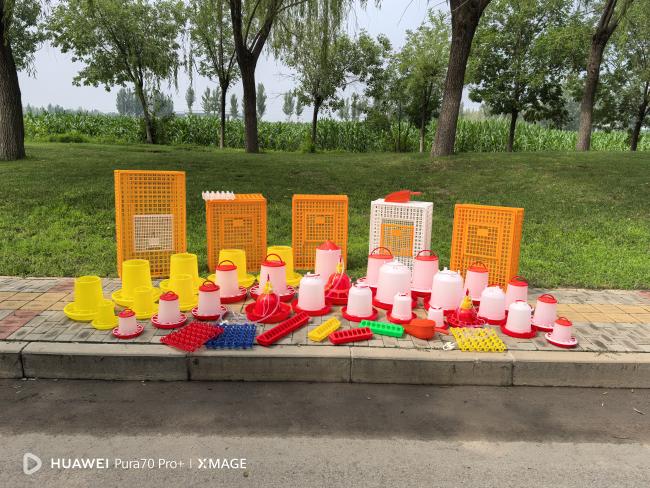 Red cone-shaped poultry drinker showing anti-drip watering system