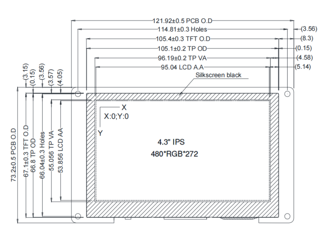 4.3 inch TFT LCD display technical diagram