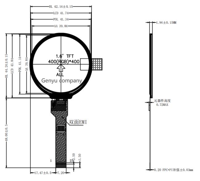 Round LCD display dimensions