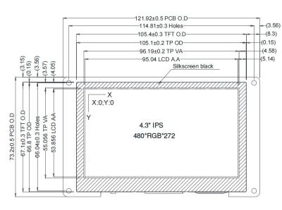 중국 4.3인치 TFT LCD 디스플레이 480x272 (정전식 터치 포함) 판매용