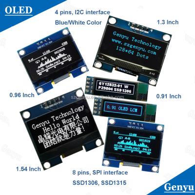 China 128X64 OLED Customized Fpc Spi i2c Micro Monochrome 0.91 0.96 Oled Display Small Lcd Screen Module Panel Mini 128X32 0.96 for sale