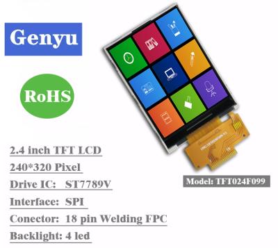 China Viewing Angle 12 0'Clock Genyu 2.4 Inch TFT Spi Screen 240x320 dots ST7789V driver 18pin FPC 2.4" Small TFT Module Display for sale