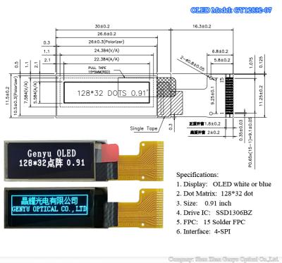 China 0.91 Inch 128x32 White Blue OLED Panel 15 Pin 0.91 OLED Display SSD1306 SPI I2C OLED Screen 128*32 Inch 128*32 OLED 128*32 for sale