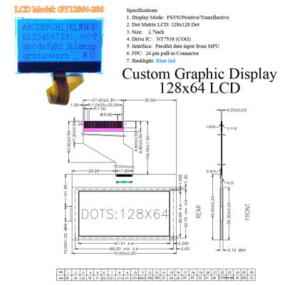 China 128x64 Fstn COG LCD Display Module I2c Spi St7567 26pin Screen Monochrome Display 12864 Mono LCD Graphic Display ST7567 or UC1701 for sale