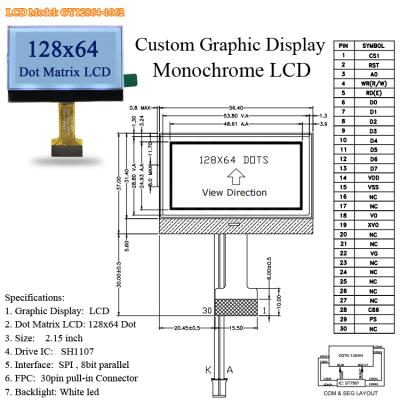 China 128x64 Fstn COG LCD Display Module I2c Spi St7567 26pin Screen Monochrome Display 12864 Mono LCD Graphic Display ST7567 or UC1701 for sale