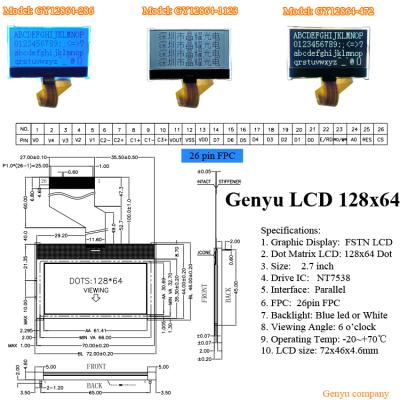 China 128x64 Fstn COG LCD Display Module I2c Spi St7567 26pin Screen Monochrome Display 12864 Mono LCD Graphic Display ST7567 or UC1701 for sale
