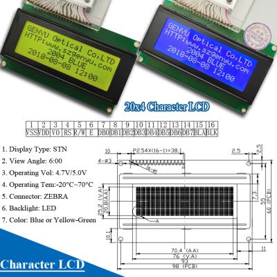 Cina Alimentazione 5V STN Blu Giallo-Verde Modulo Schermo LCD I2C/IIC 4pin PCB 2004 Schermo LCD Display LCD 16x2 Caratteri 20x4 in vendita