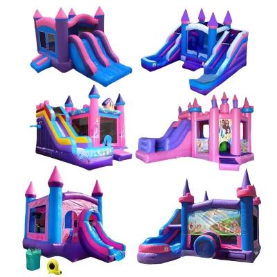 China Opgestapelde kleur PVC springkasteel opblaasbaar springkasteel met glijbaan Te koop