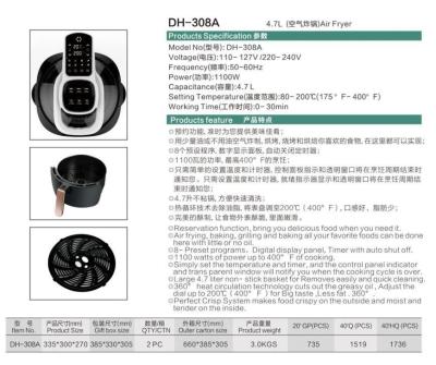 Cina 360 gradi che riscaldano la friggitrice dell'aria del bastone di 1100W 4.7L non elettrica con il regolatore di tempo in vendita