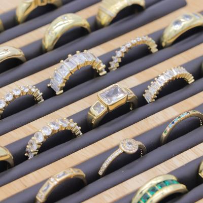 China Factory Wholesale Fashion Designed Brass 14K Gold Plated Ladies' Open Adjustable Ring Featuring Micro Set Clear Zircon Rings for sale