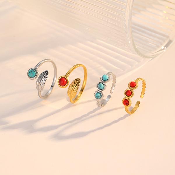 Quality 18k Gold Stainless Steel Turquoise Ring Understated Luxury Fashionable Versatile Open Ring Bracelet for Women for sale