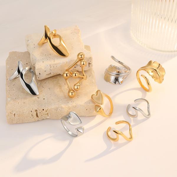 Quality Fashion New 18K Gold Plated Stainless Steel Open Ring With Adjustable Size and a High End Irregular Jewelry Rings for sale
