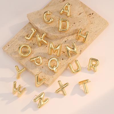 China Jiexing Hot Selling 14K Gold Plated 925 Silver Needles A-Z Studs Smooth Surface Bubbles 26 English Letter Earrings for sale