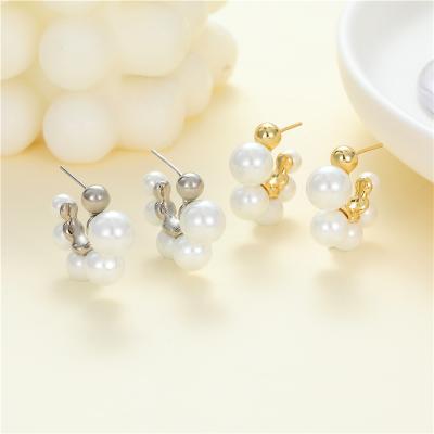 China Wholesale Jiexing Jewelry Pearl Design Earring Gold Plated C-Shape Daily Design Stud Earrings S925 Silver Needle for Women Girls for sale