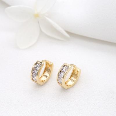China Simple Design Inlaid Zircon Round Shape 14K Gold Plated Small Hoop Earrings for sale