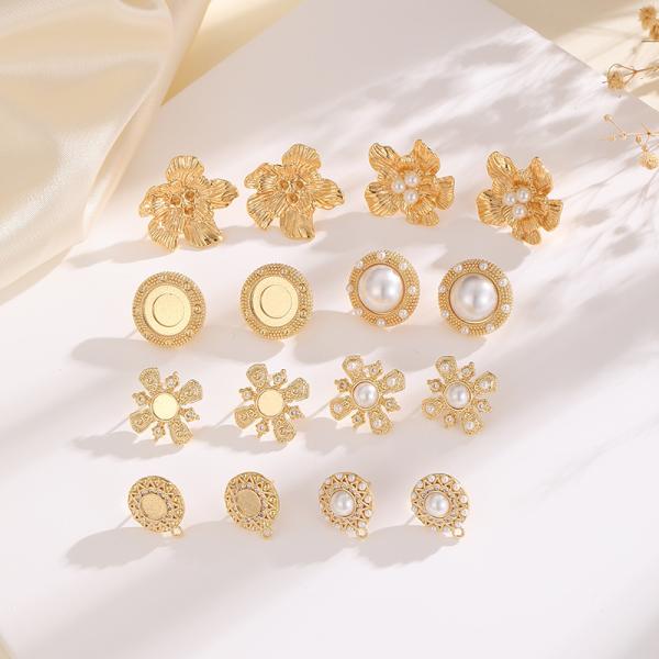 Quality Fashion Brass Gold Plated Earring Round Mosquito Coil Flower Pearl Inlaid Zircon Studs DIY Geometric Women's Jewelry Earrings for sale