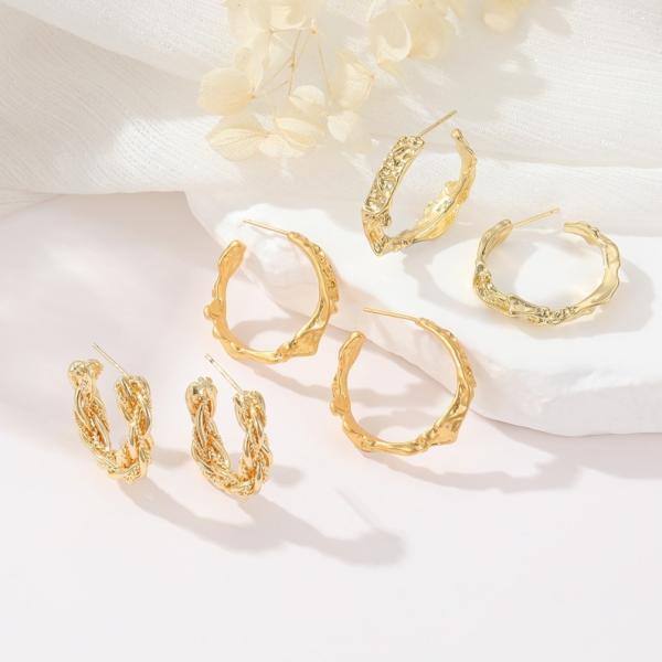Quality Popular Silver Needle Fashion C Ring Earring Vintage Old Gold Folded Irregular Women's Jewelry Earrings for sale