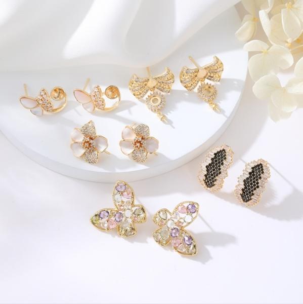 Quality Brass 14k Gold Plated Zircon Studs Butterfly Enamel Flower Earring for Women's Fashion Earrings Accessories for sale