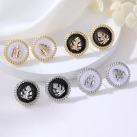 Quality Fashion Gold Plated Round Earring Studs Enamel Leaves Zircon Fried Dough Twists for sale