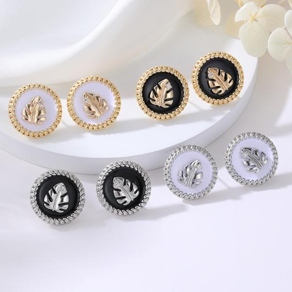 Quality Fashion Gold Plated Round Earring Studs Enamel Leaves Zircon Fried Dough Twists Edge Women's Earrings for sale
