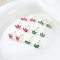 Quality Custom 14K Gold Plated Brass Mini Cubic Zirconia Red Heart Stone Diamond Stud for sale