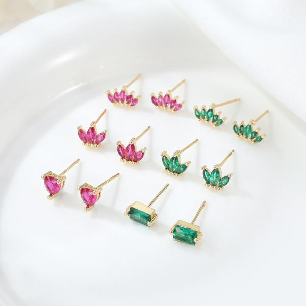 Quality Custom 14K Gold Plated Brass Mini Cubic Zirconia Red Heart Stone Diamond Stud Earrings Jewellery Wholesale for Women for sale