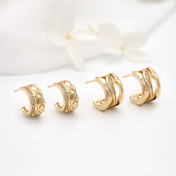 Quality Wholesale 14K Gold Plated Fashion Jewelry Earrings With C Shaped Inlaid Zircon for Women's Studs Earring for sale