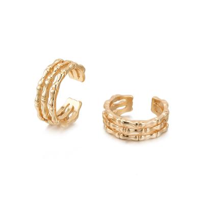 China 2024 Hot Selling Women's Ring Personalized Fashion 14K Gold Plated Triple Hollow Bamboo Open Ring for sale