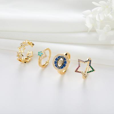 China 14K Gold Plated Jewelry Dainty CZ Micro Pave Cubic Zirconia Adjustable Ring Women for sale