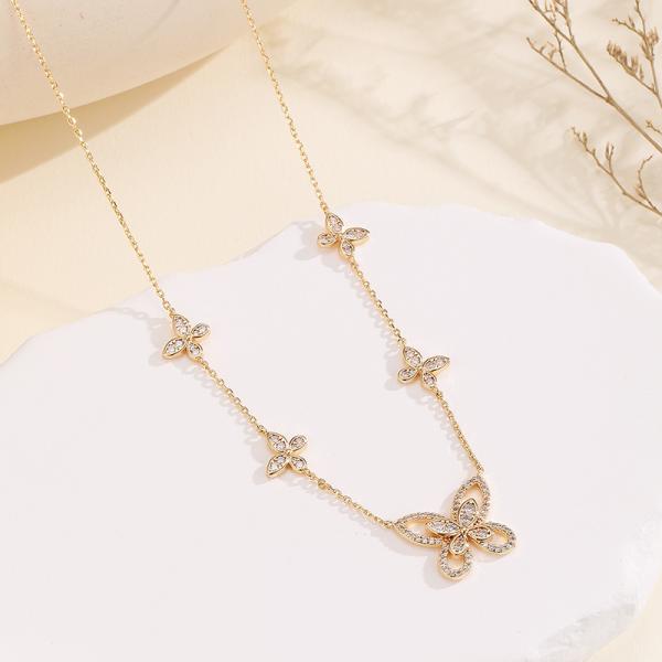 Quality Hot Selling Fashion Gold Plated European American Light Luxury Butterfly Inlaid Diamond Pendant Necklace Zircon Collarbone Chain for sale