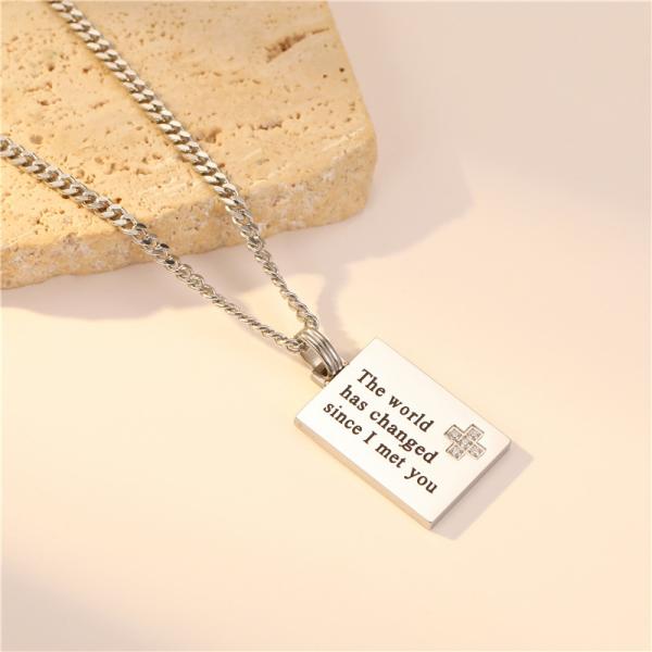 Quality Fashionable Stainless Steel Jewelry Necklace Engraved Letters Charm Stainless Steel Necklace Couple Gift Tag Cuban Chain for sale