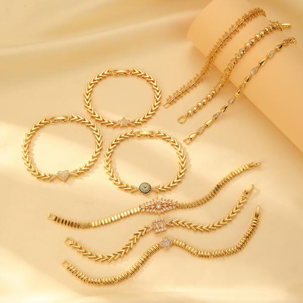 Quality 2025 Jewelry Accessories 14K Gold Plated Brass Zircon Eye Palladium Gold Geometric Ladies Toggle Clasp Link Chain Bracelet for sale