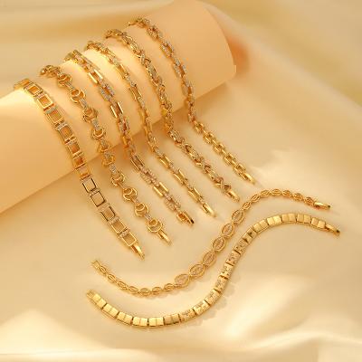 China Personalized Trendy Jewelry 14K Gold Plated Brass Zircon Palladium Gold Geometric Ladies Toggle Clasp Link Chain Bracelet for sale
