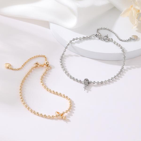 Quality 14K Gold Plated Brass Silver Ball Chain Jewelry Bracelet Adjustable Universal Chain Bracelet for sale