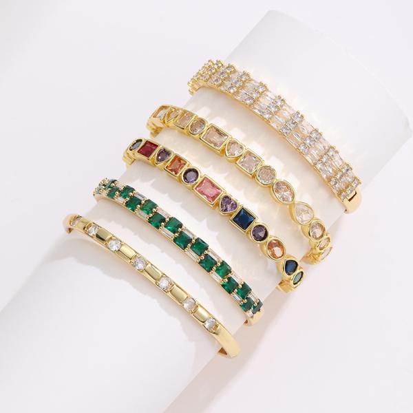 Quality 2026 New Fashion Zircon Bracelet 14K Gold Adjustable Bangles Colored Zircon Devil's Eye Heart Shaped Gemstone Bangles for sale