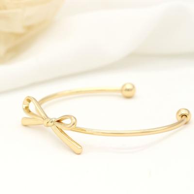 China Factory Wholesale Fashion Jewelry Bracelet Brass 14K Gold Plated Bow Knot Opening Cuff  Bangle for Ladies for sale