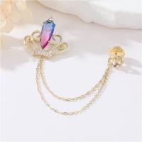 Quality Factory Wholesale Brass Fashionable Highend Zircon Crown Brooch With Chain Retro for sale