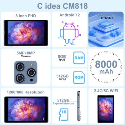 Китай C идея Android планшетный ПК с двойной камерой 8 дюймов 1280x800 IPS HD дисплей Android 12 планшеты для подростков CM818-серый продается