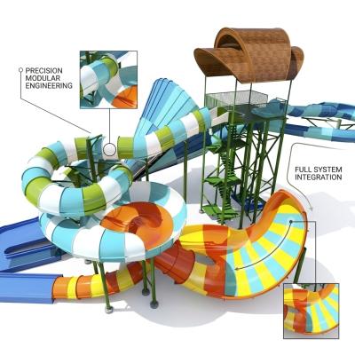 China Half-Pipe Water Slide 15M — Pirate Cove Style Backyard Luxury Pool for sale