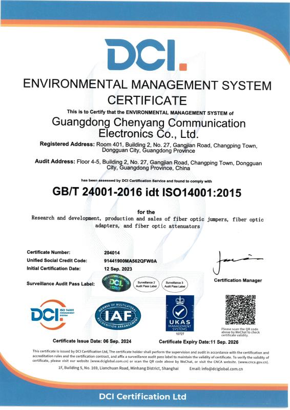 ISO14001:2015 Certification - Shenzhen CY COM Product Co., Ltd