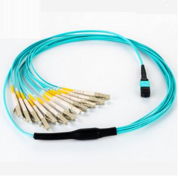 China MPO-LC MPO Connector 8 Cord Fiber Optic Patch Cord Aqua for sale