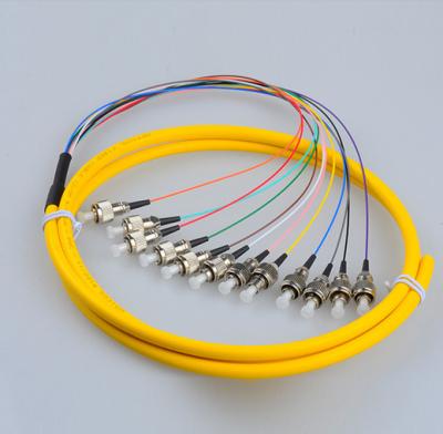 China 12 Cores FC/UPC Singlemode G657A2 PVC Breakout Optical Fibre Pigtail for sale