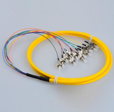 China 12 Cores FC/UPC Singlemode G657A2 PVC Breakout Optical Fibre Pigtail for sale