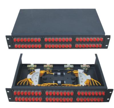 China 48 ports Rack-Mount  19'' 2U Fiber Optic Patch Panel for SC/UPC adapter terminal box black cold-roll steel sheet for sale